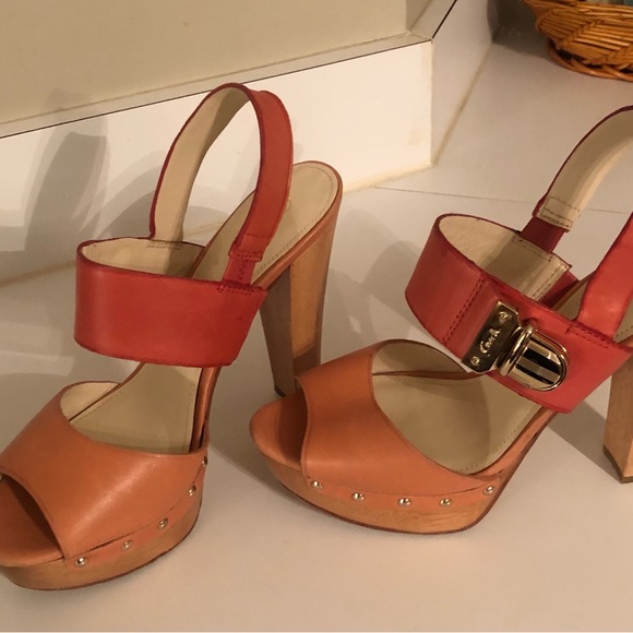 Coach | Shoes | Coach Darcy Slingback Wooden Heels Orange Sandals ...